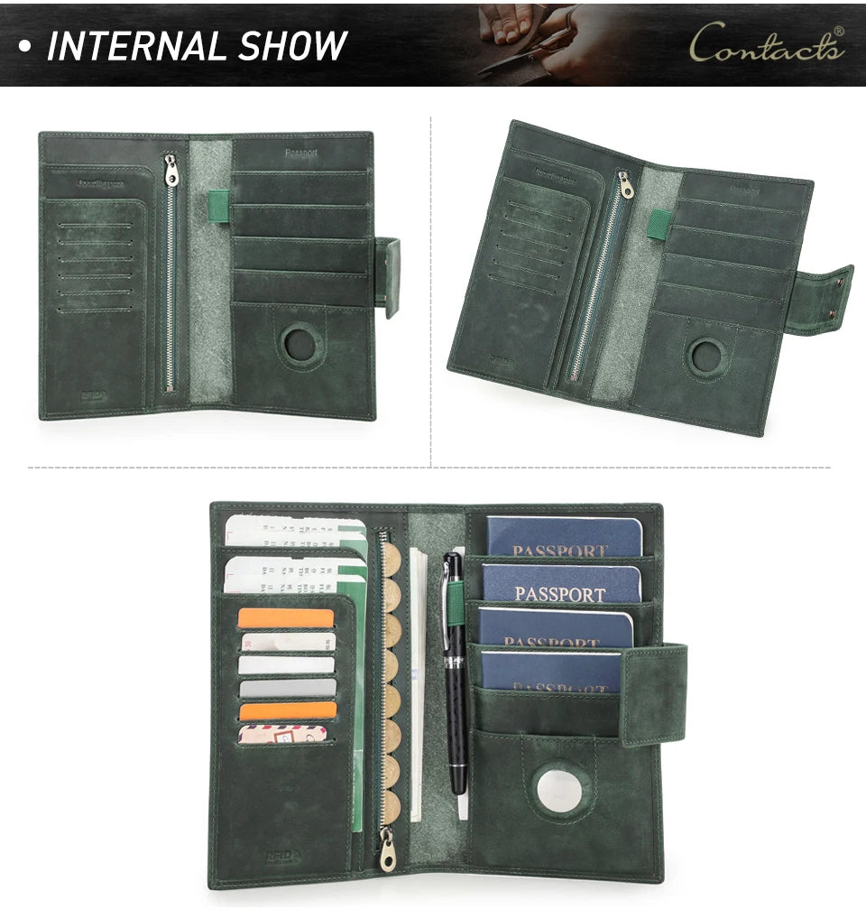 Genuine Leather Family Passport Wallet with Anti-lost Airtag Case Pass ...